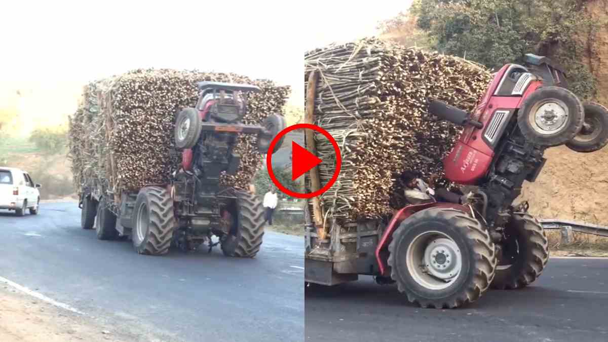 ...और कितना जोखिम? Overloading की हद पार, 2 पहियों पर ट्रैक्टर देख ...
