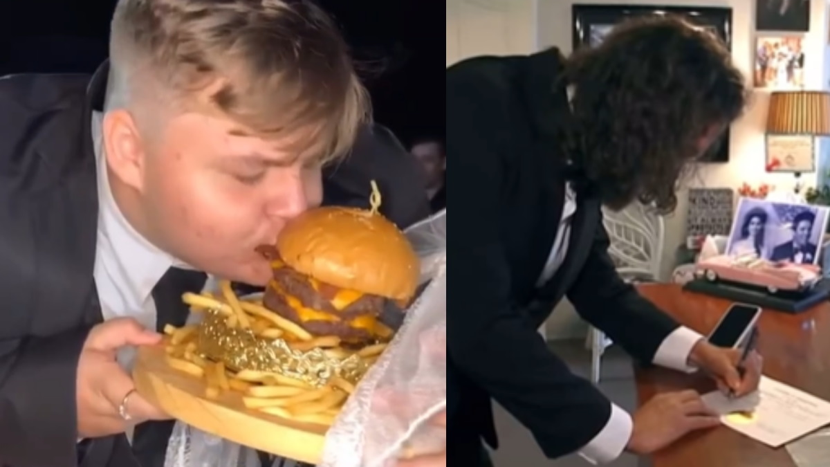 'ये तो अपनी बीवी को खा गया...' लड़के ने बर्गर को बनाया दुल्हन, दूसरे ने ...